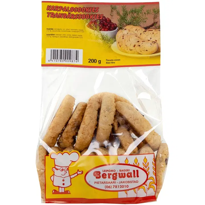 Leipomo Bergwall karpalocookies 200 g | S-kaupat ruoan verkkokauppa
