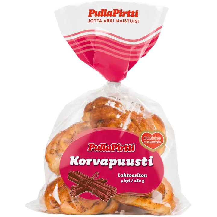 Pulla-Pirtti Korvapuusti 4/280g laktoositon kanelitäytteinen pulla | S-kaupat ruoan verkkokauppa
