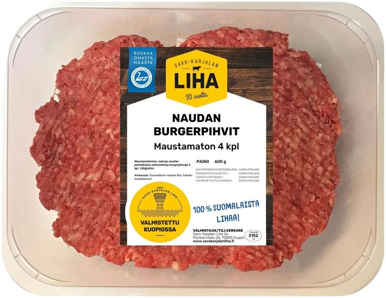 Savo-Karjalan Liha Oy Naudan burgerpihvit 600g | S-kaupat ruoan ...