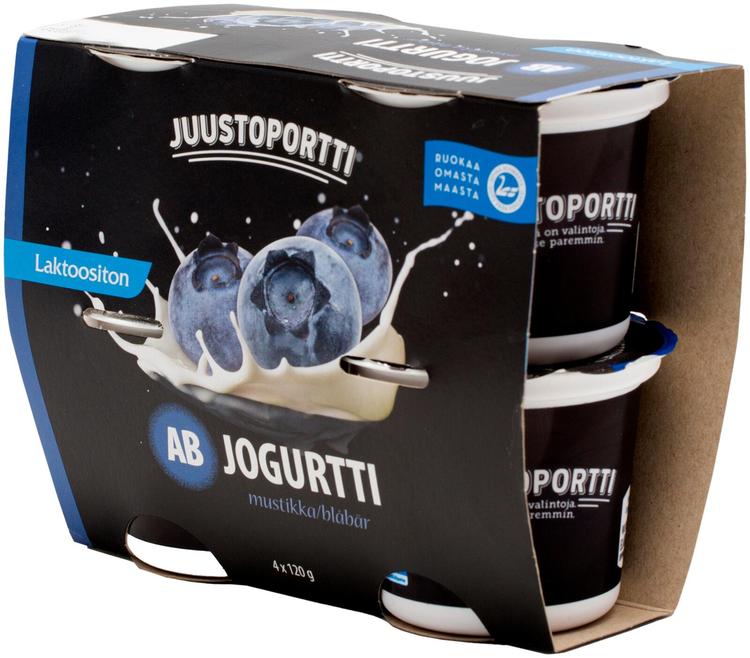 Juustoportti AB-jogurtti 4x120 g mustikka laktoositon | S-kaupat ruoan verkkokauppa