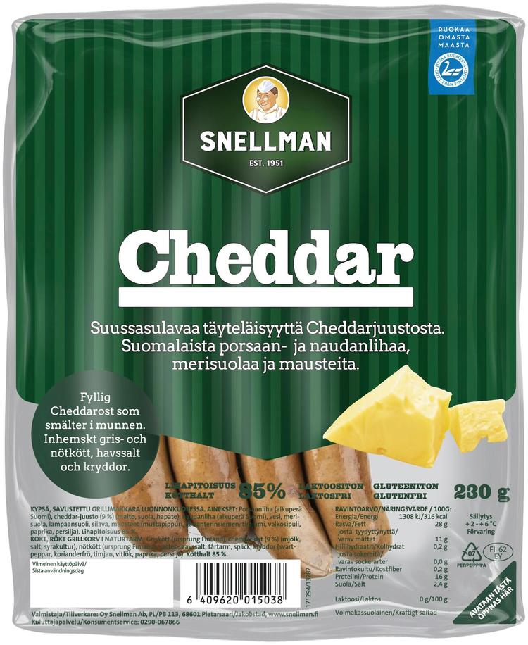 Snellman Cheddar grillimakkara 230g | S-kaupat ruoan verkkokauppa