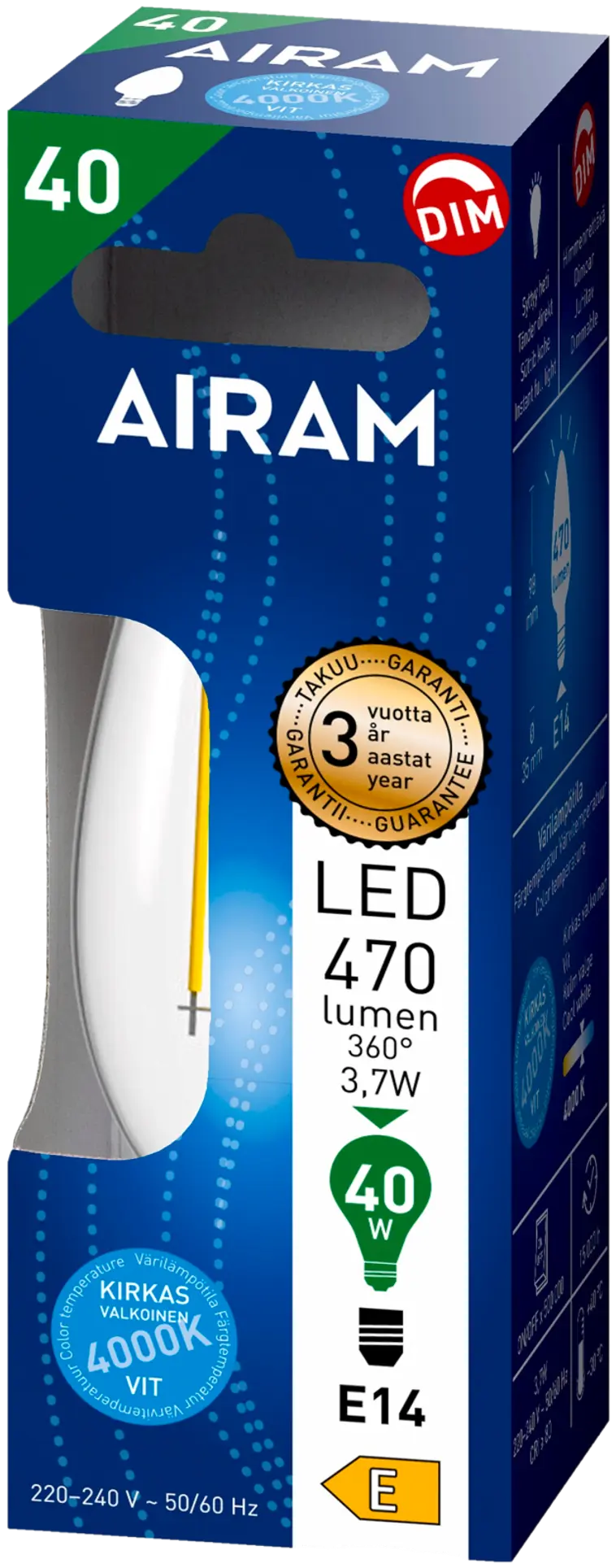 Airam Led kynttilä opaali kirkas 3,7W E14 470lm 4000K himmennettävä | Prisma verkkokauppa